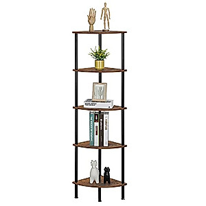 LIANTRAL 5 Tier Corner Shelf, 49.8” Corner Shelf Stand, Corner Bookshelf Plant Stand, Storage Shelf for Bathroom, Living Room, Kitchen, Home Office