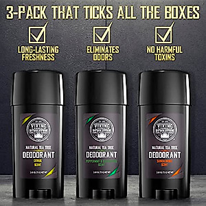 VIKING REVOLUTION - 3 Pack Natural Mens Deodorant, Aluminum Free Deodorant for Men - Long-Lasting Odor Protection and Freshness with All Natural Scents: Citrus, Peppermint & Eucaliptus, Sandalwood