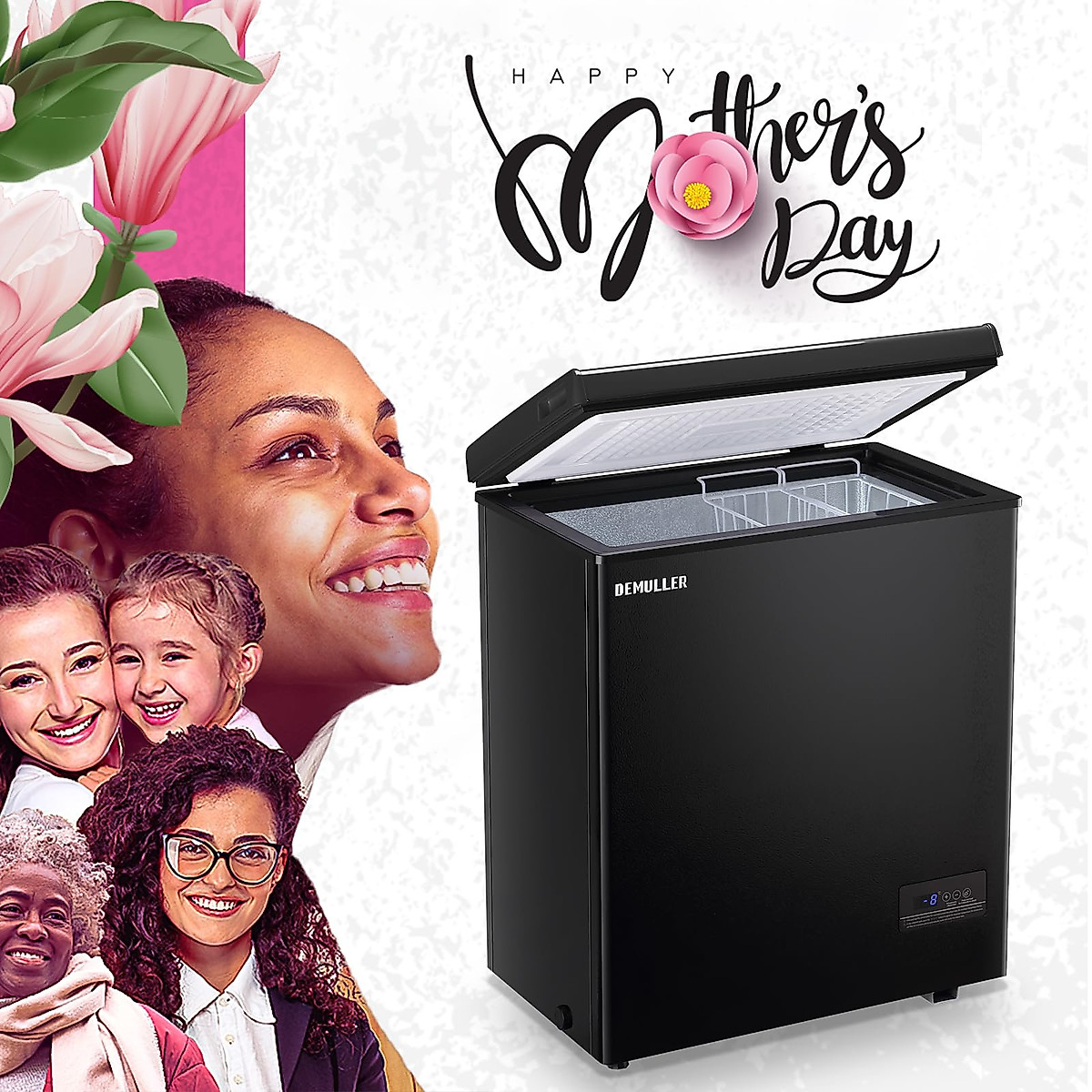 DEMULLER 4.0 Cubic Feet Deep Chest Freezer Small Freezer with Electronic Display Screen Electronic Thermostat Accurate to Every Degree removable Storage Basket Black