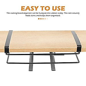 Luxshiny Under Cabinet Cutting Board Rack Stainless Steel Pot Lid Chopping Board Hanging Rack Pan Cover Holder Kitchen Storage Shelf Cabinet Organizer for Kitchen Black