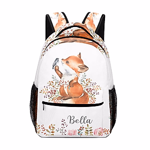 Cute Fox Little Bird Custom Kids Backpack 16.5 Inch for Boy Girl, Personalized Waterproof Child School Travel Bag with Name