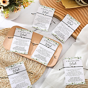 Sasylvia 50 Sets Wedding Favors for Guests Bracelets Bulk Adjustable Bracelets with Thank You Wish Cards for Wedding Party Gifts Bridal Shower Souvenirs(Greenery)