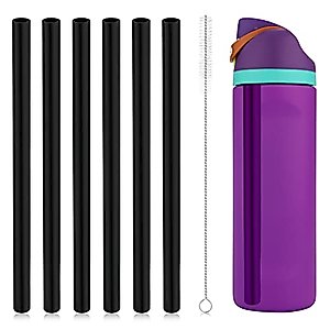 6pcs Replacement Straws for Owala FreeSip 24 oz, Reusable Plastic Straws with Cleaning Brush for Owala Flip 24oz Insulated Water Bottle Tumbler Accessories (Black)