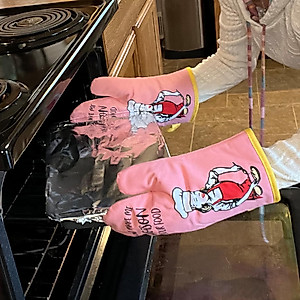 Miracu Funny Oven Mitts, Fun Pink Oven Mitt Set, Retro Kitchen Mitts - Baking Cute Oven Mitts for Women Friend, Mothers Day, Unique House Warming, Birthday Cooking Gifts for Women, Mom Wife Baker Her