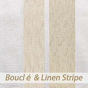 Central Park Beige and White Kitchen Window Curtain Tiers Vertical Stripe Sheer Boucle Linen Window Curtain, Living Room Decorative Rod Pocket Rustic Living 2 Panels (28" W x 45" L)