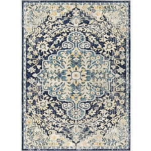 Livabliss Odelia Vintage Bohemian Area Rug,5'3" x 7'3",Navy/Sky Blue
