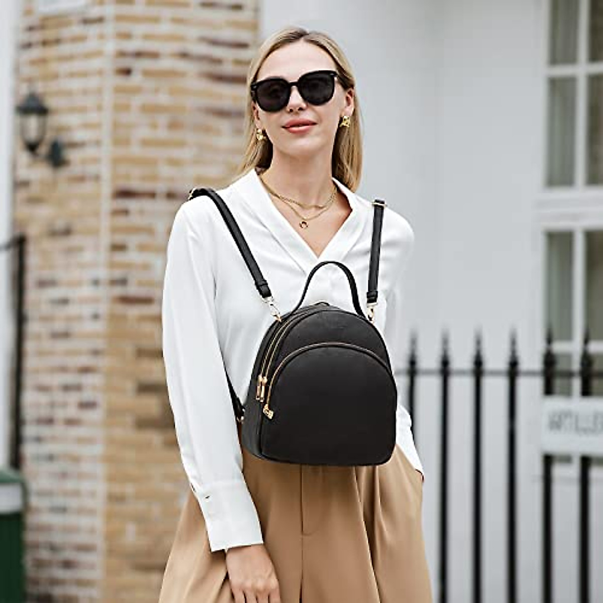 CLUCI Small Backpack for Women Leather Women's Black Backpack Purse Handbags Mini Fashion Lady Travel Backpack Convertible Bookbag