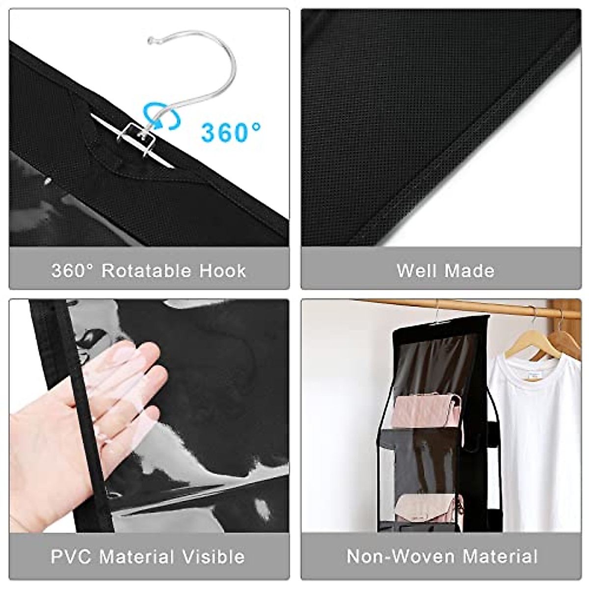 Geboor 2 Pack Purse Organizer Closet, 8 Pockets Hanging Handbag Organizer Purse Hanger Closet Bag Organizer for Closet with Metal Hooks