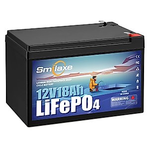 Smilaxe 12V 18AH Lifepo4 Lithium Battery, Prefect for Marine, UPS, Backup, Rid on Car, Trolling Motor, Fish Finder, Power Wheel, Built in 20A BMS