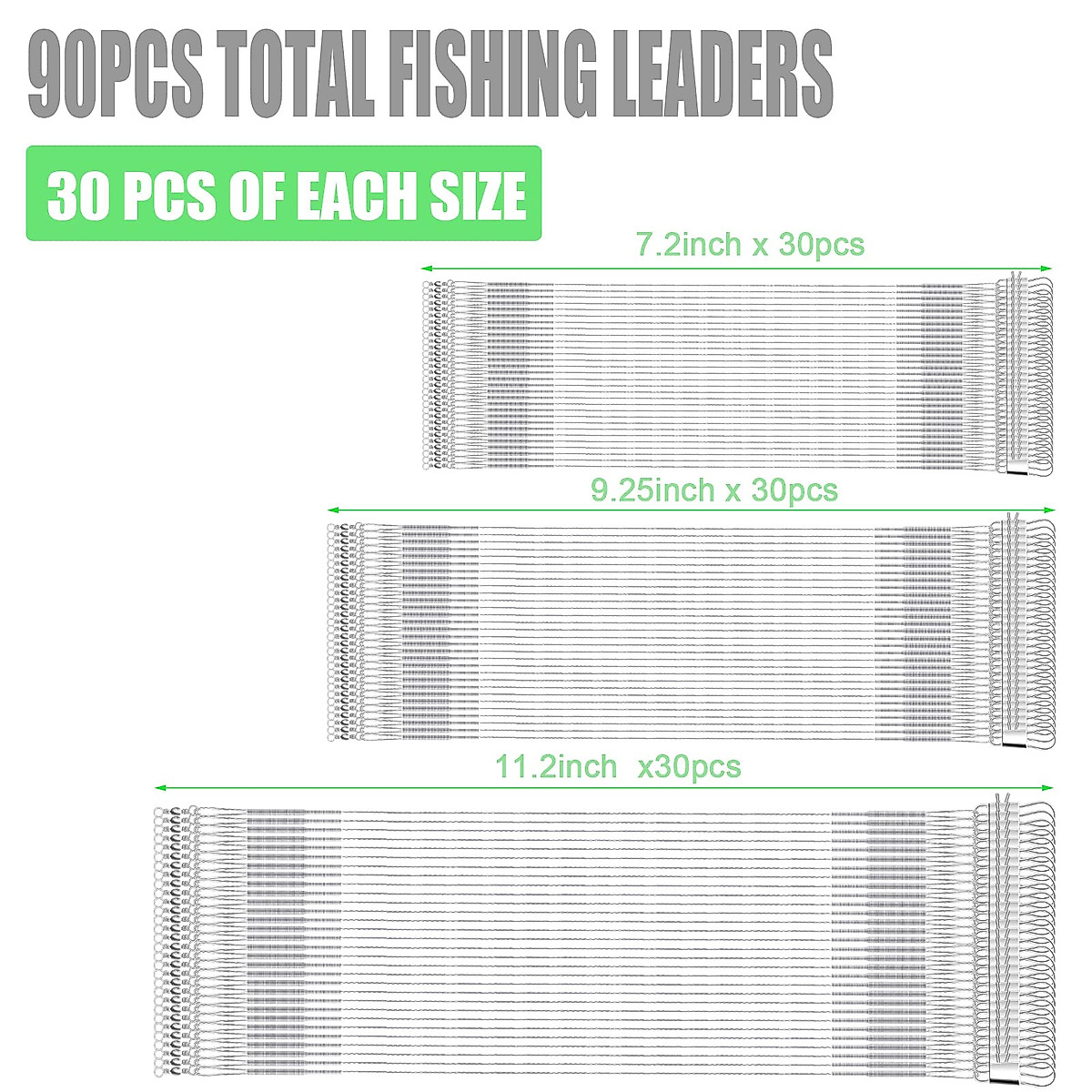 KINBOM 90pcs Fishing Tackle Leaders, Stainless Steel Fishing Leader Line Wire with Swivel Buckles for Saltwater & Freshwater Connecting Fishing Tackle Lure or Hook (Silver)