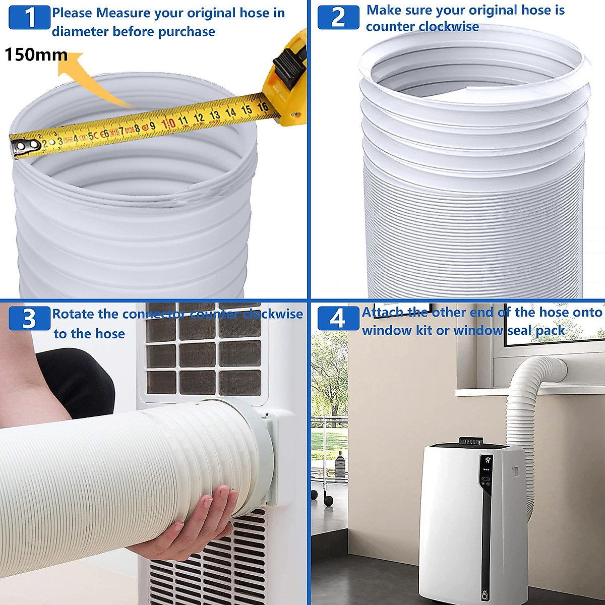 Sgran Portable Air Conditioner Hose, 5.9 Inch Diameter AC Hose, Anti-Clockwise Thread AC Vent Exhaust Hose, Lenth Up to 78 Inch Compatible with Haier LG Delonghi Air Conditioner Parts