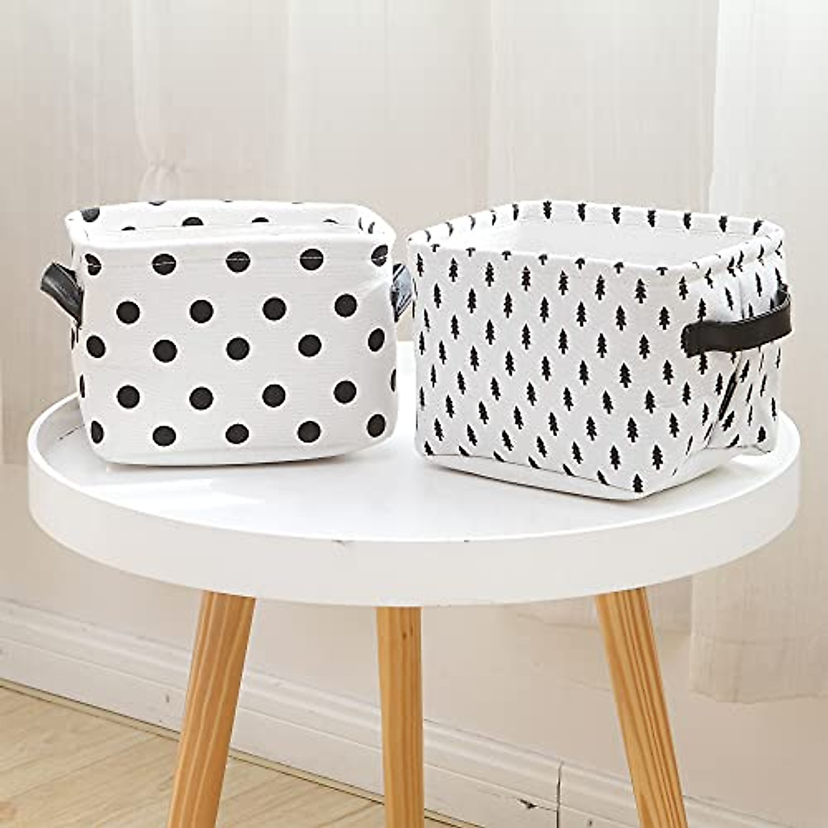 Sea Team Collapsible Small Canvas Fabric Storage Basket with Handles, Square Mini Storage Box, Cube, Foldable Shelf Basket, Closet, Desk Organizer for Nursery, Home, Office (Set of 4) (Small, Black)