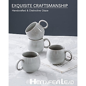 HENXFEN LEAD Large Coffee Mugs Set of 4-20 Oz Ceramic Jumbo Mugs with Handle for Latte, Cereal, Tea, Cocoa, Milk, Thanksgiving Christmas Cups Gift, Microwave, Dishwasher Safe, Grayish-White
