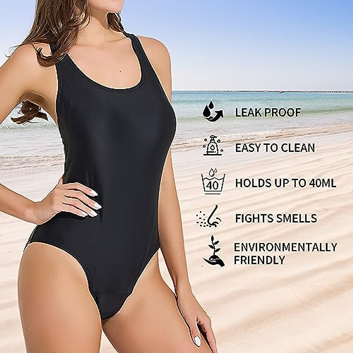 feitycom Period Swimwear - Menstrual Swimsuit - One Piece Leakproof Period Bathing Suit for Teens Girls and Women. (XS, X Black)