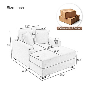Merax Modern Upholstered Indoor Chaise Lounge with Pillows, Charge Station & Cup Holders, Single Sofa Couch with Armrest and Soild Wood Legs, Gream
