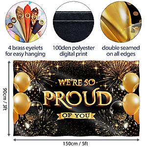 We are so Proud of You Banner - Congratulations Banner - Congratulations Decorations - Congrats Banner - Graduation Banner - Graduation Decorations for Prom - 5ft x 3ft (Black & Gold)