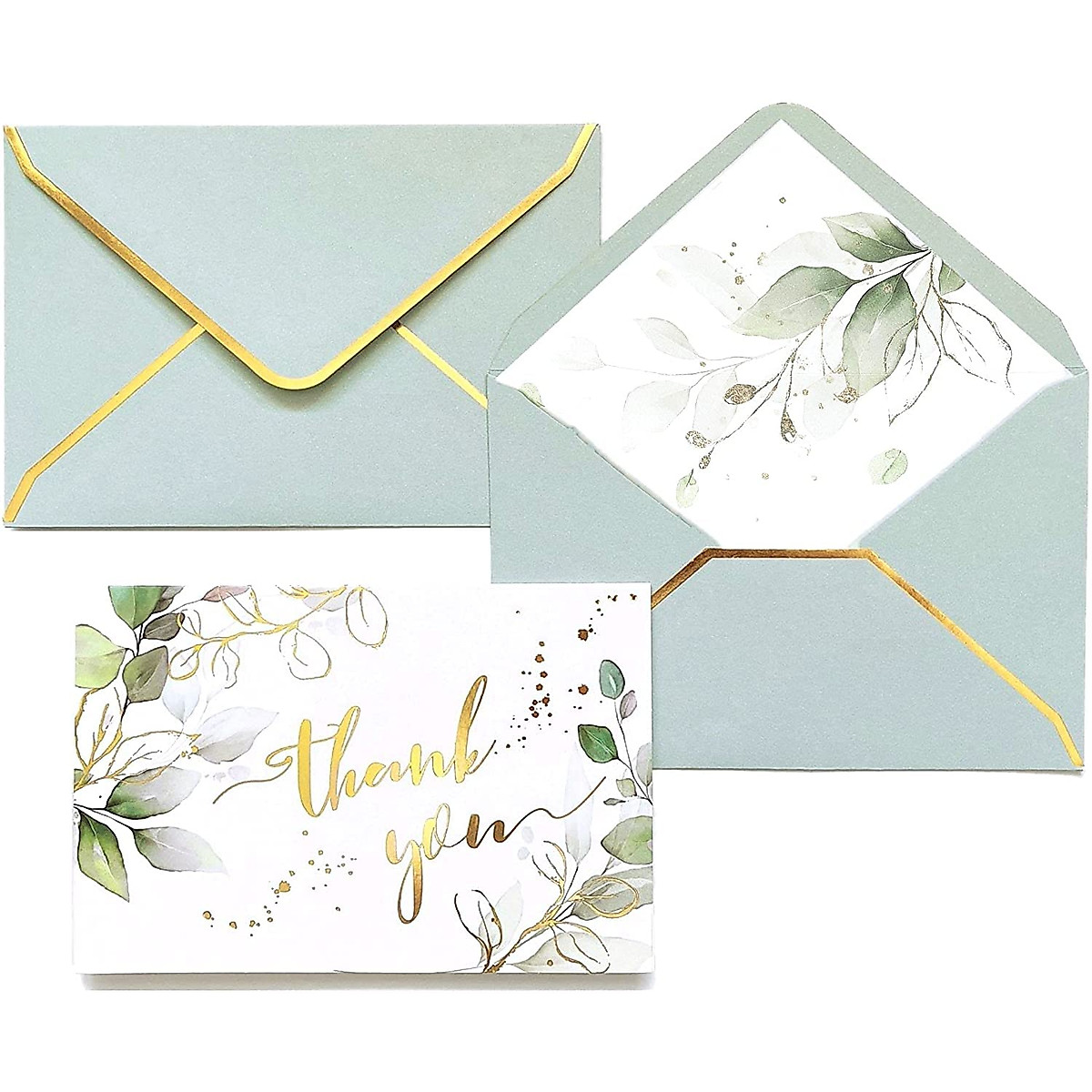 Winoo Design Heavy Duty Green Thank You Cards with Envelopes Greenery - 36 PK - 4x6 Inches Wedding Thank You Cards Baby Shower Thank You Notes for Bridal Shower Business Birthday