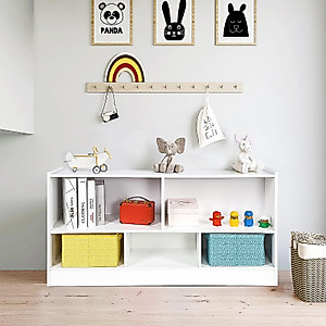 PACHIRA E-Commerce Toy Storage Cabinet for Kids Room White, 5-Section Toy Storage Organizer Open Kids Bookshelf for Playroom, Living Room, Bedroom, Classroom