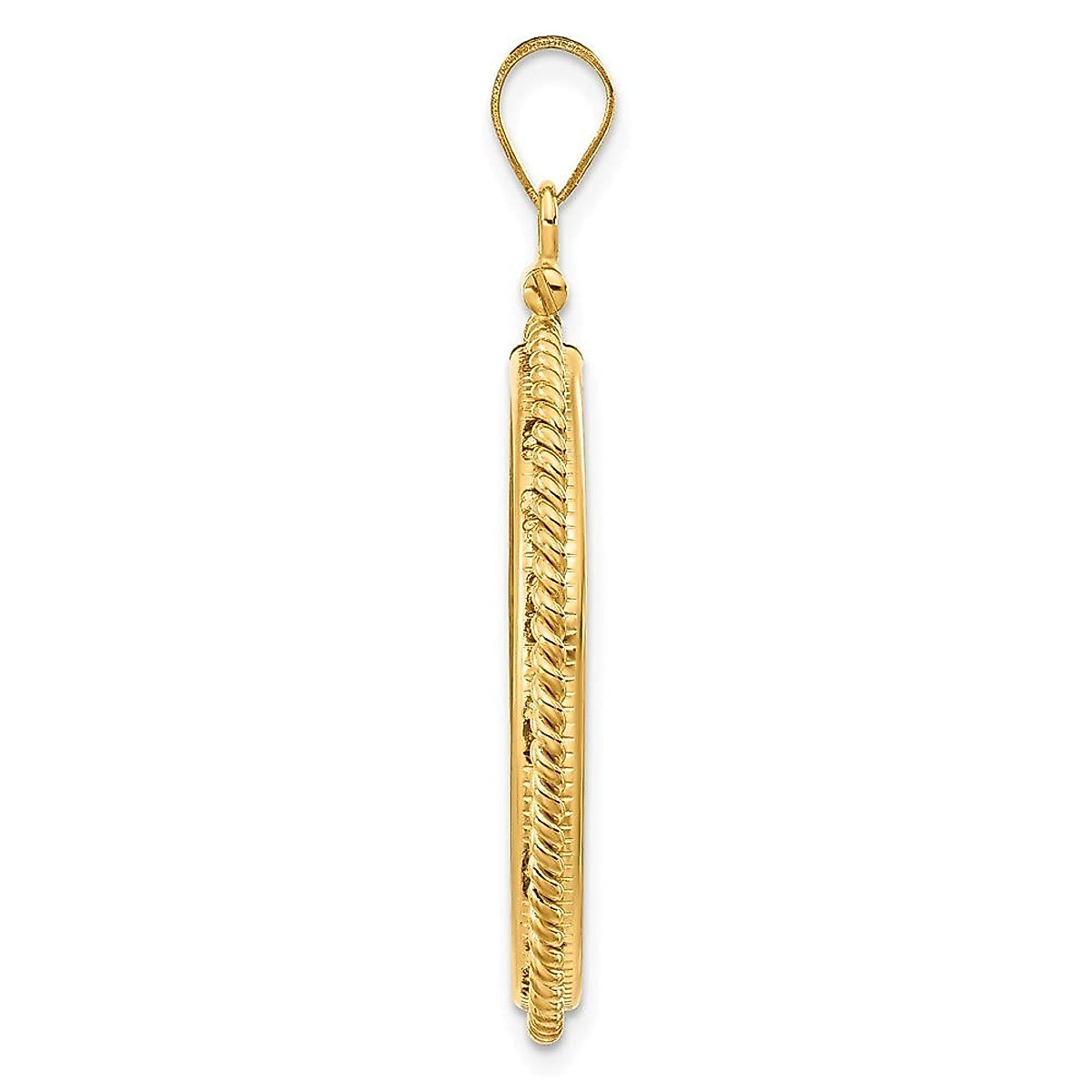 Gold Coin Pendant Mounting - 27mm Coin Size - Twist Rope Frame Design - 14K Yellow Gold - Screw Top with Bail