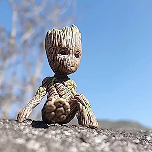 PVC Statue Groot in for Kids Home Decor Miniature Fairy Garden Sitting Groot Figurine, Brown