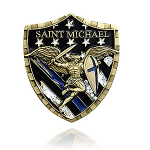 AtSKnSK St. Michael Law Enforcement Challenge Coin Thin Blue Line Police Shield Collectible Gift