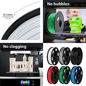 TIANSE PLA 3D Printer Filament 1.75mm, Dimensional Accuracy +/- 0.03 mm, 6 Colors, 1800g