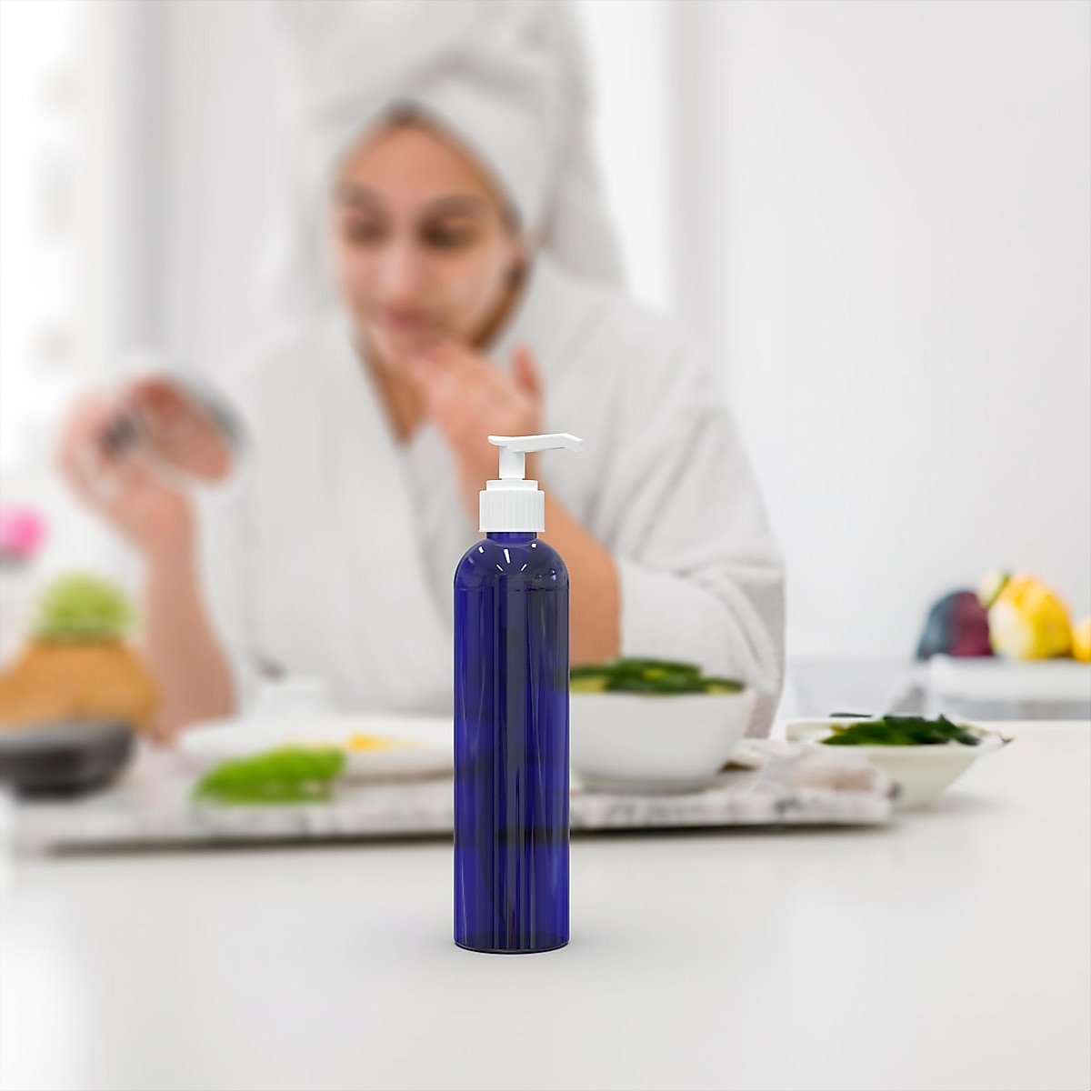 BRIGHTFROM Empty Lotion Pump Bottles, 8 Oz BPA-Free Refillable Plastic Containers, PETE1 Cobalt-Blue, Great for - Soap, Shampoo, Lotions, Liquid Body Soap, Creams and Massage Oil's (Pack of 3)