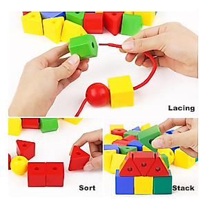 Lacing Beads Educational Threading Toy-50 Jumbo Stringing Toy Montessori Toys, Fine Motor Skills Cognitive Skills Occupational Therapy Toys for Toddlers 3,4,5,6 Years, Preschool Kids, Autism