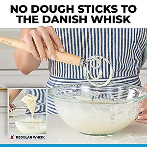 Zulay Kitchen 13 Inch Danish Dough Whisk - Large Wooden Danish Whisk For Dough With Stainless Steel Ring - Traditional Dutch Whisk Baking Tool For Bread, Batter, Cake, Pastry