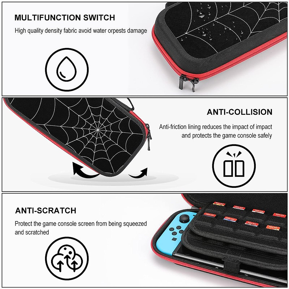 Goth Spider Web Travel Carrying Case Tote Bag For Nintendo Switch Accessories Holds 20 Game Card Bag