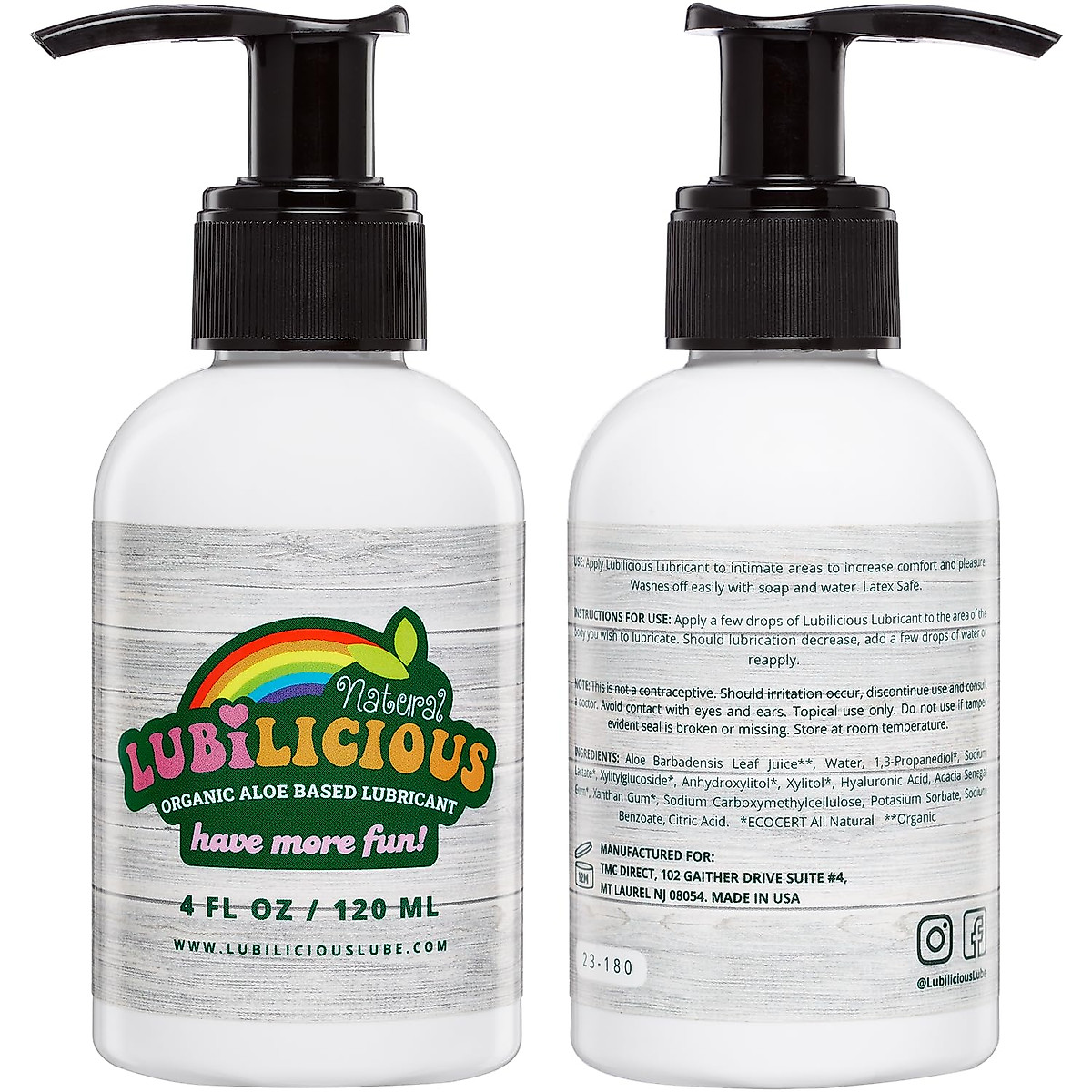 Lubilicious Organic Aloe Water Based Personal Lubricant - Natural Lube - Aloe Lube - Natural Lubricant - Water Based Lube Gel Glycerin Paraben Free - Personal Lube