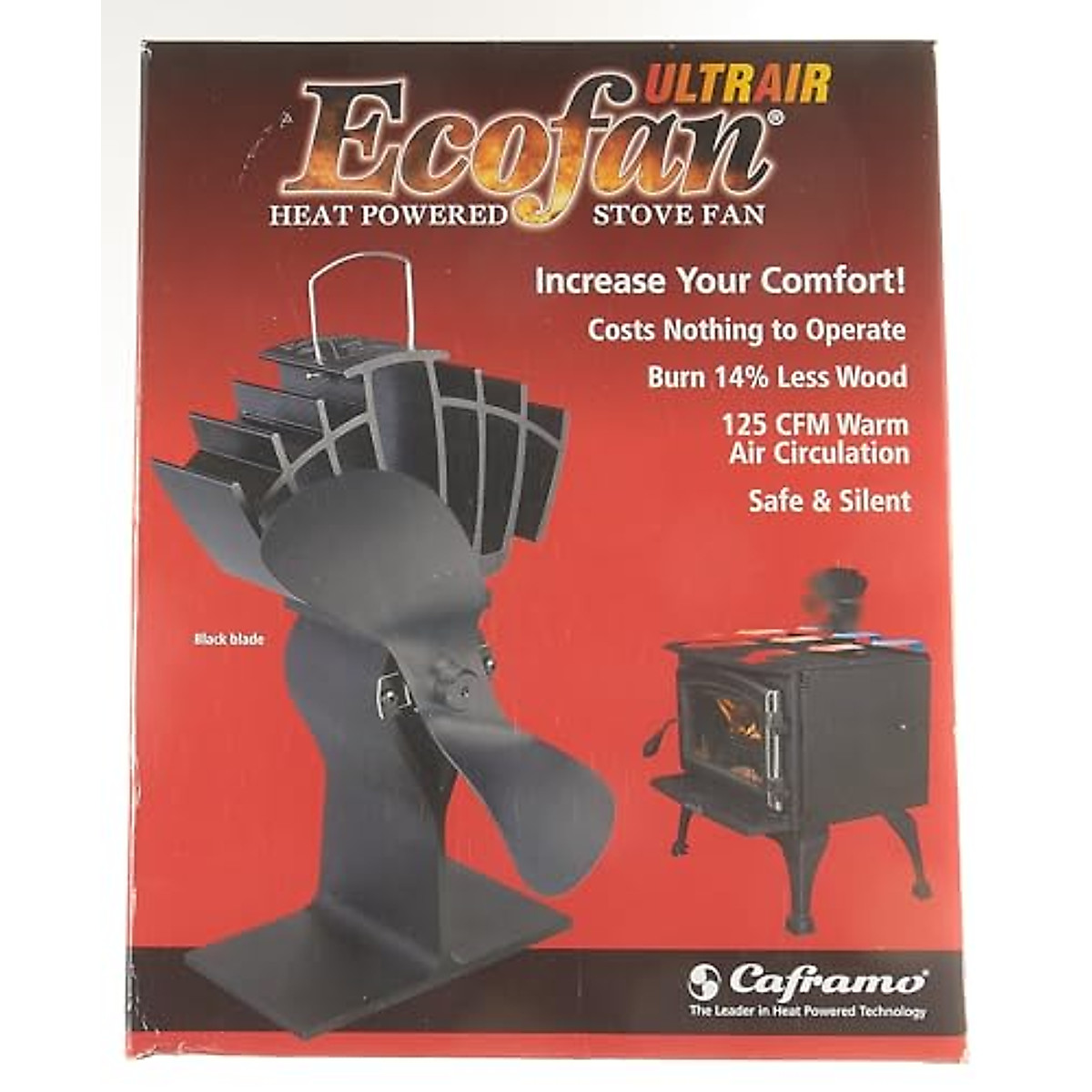 Ecofan® UltrAir, Classic Styled, Heat Powered Wood Stove Fan, 125 CFM, 810CAXBX, Mid-Sized, 7.9" Blade, Black