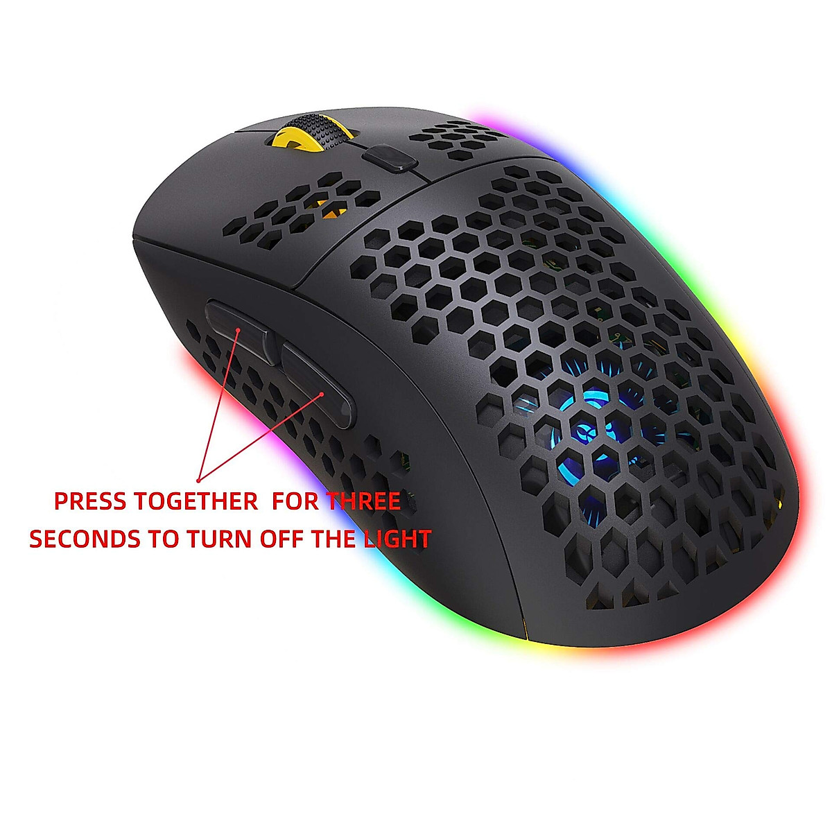 HXMJ Type C Fast Charging Bluetooth Mouse,Honeycomb Wireless Gaming Mice,Lightweight,3 Modes(BT5.0, BT3.0 and USB 2.4GHz) with 3600 DPI,RGB Rainbow Backlit-Black