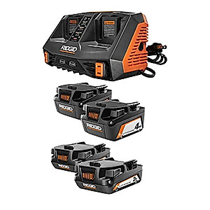 Ridgid 18-Volt Lithium-Ion Dual Port Sequential Charger Kit with (2) 4.0 Ah Batteries and (2) 2.0 Ah Batteries