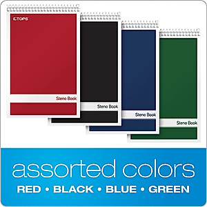 TOPS Spiral Steno Books, 6" x 9", Gregg Rule White Paper, Assorted Covers, 80 Sheets per Book/4 Books per Pack (80220)