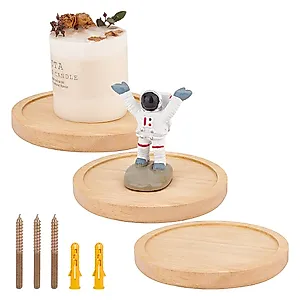 FINGERINSPIRE 3-Pack Round Floating Shelves 5.9"/15cm Wooden Cup Plant Wall Shelves for Wall Home Office Oaken Wood Wall Mounted Shelves for Photos, Plants, Collectibles, Artwork, Clock or Trophies