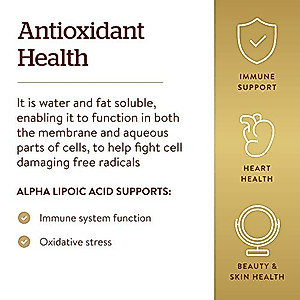 Solgar Alpha Lipoic Acid 200 mg, 50 Vegetable Capsules - Antioxidant Support - Helps to Recycle Glutathione, Vitamin C & E, CoQ-10 - Non-GMO, Vegan, Gluten Free, Dairy Free, Kosher - 50 Servings