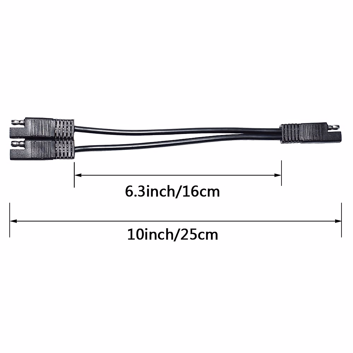 JINKAIMING SAE DC Power Y Splitter 2 Way Cable 18AWG 25cm/10inch, Polarity Reverse Adapter, SAE Outlet Expansion 1 to 2 Extension Cord with Dust Cap for Battery Charge Solar Panel Camera ATV Trailer