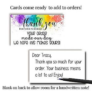 Your Order Made Our Day Watercolor Rainbow Thank You Customer Appreciation Package Inserts for Small Businesses, 100 2" X 3.5” Single Sided Insert Cards by AmandaCreation