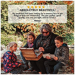 Lignotie Memory Keepsake Box - Large Wooden Box with Hinged Lid - Rustic Decorative Wood Storage Box with Chamois Leather Lining