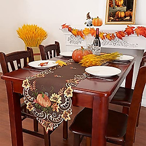 Simhomsen Brown Embroidered Thanksgiving Harvest Pumpkins Table Runners for Autumn Or Fall Decorations (14 × 69 Inches)