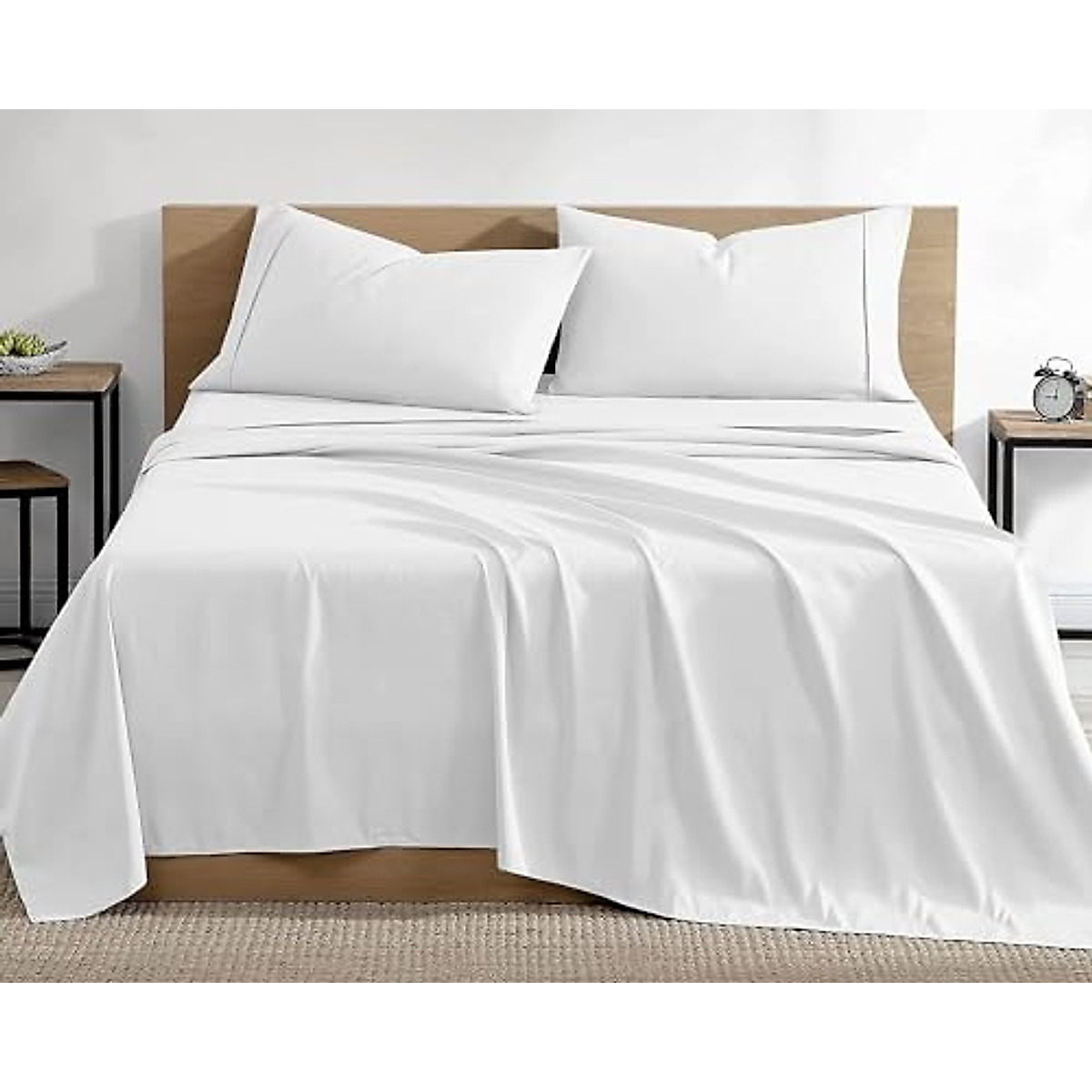 Bluemoon Homes King Size Egyptian Cotton Sheets,1000 Thread Count, 4Pc King Size Sheets Set, Smooth Sateen Weave King Sheets, 18" Deep Pocket, Ultra Luxury Sheets, King Sheet Set - White Sheets