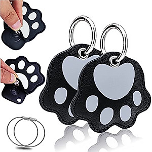2 Packs Leather Case with Key Ring for Tile Mate 2022 2020 2018,Samsung Galaxy SmartTag Tracker & smarttag Plus+, Accessories Keychain for eufy Finder,Slim Holder Protect Tile tag for Dog,Kid (Black)