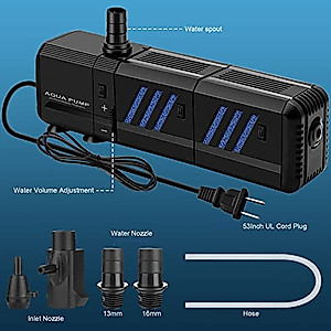 HUJIKF Submersible Aquarium Filter, 12W Fish Tank Filter 4-in-1 Diving Double Layer Filter Adjustable Oxygen Fountain Pump Internal Filter Used for Underwater Fish Tank & Aquarium, black
