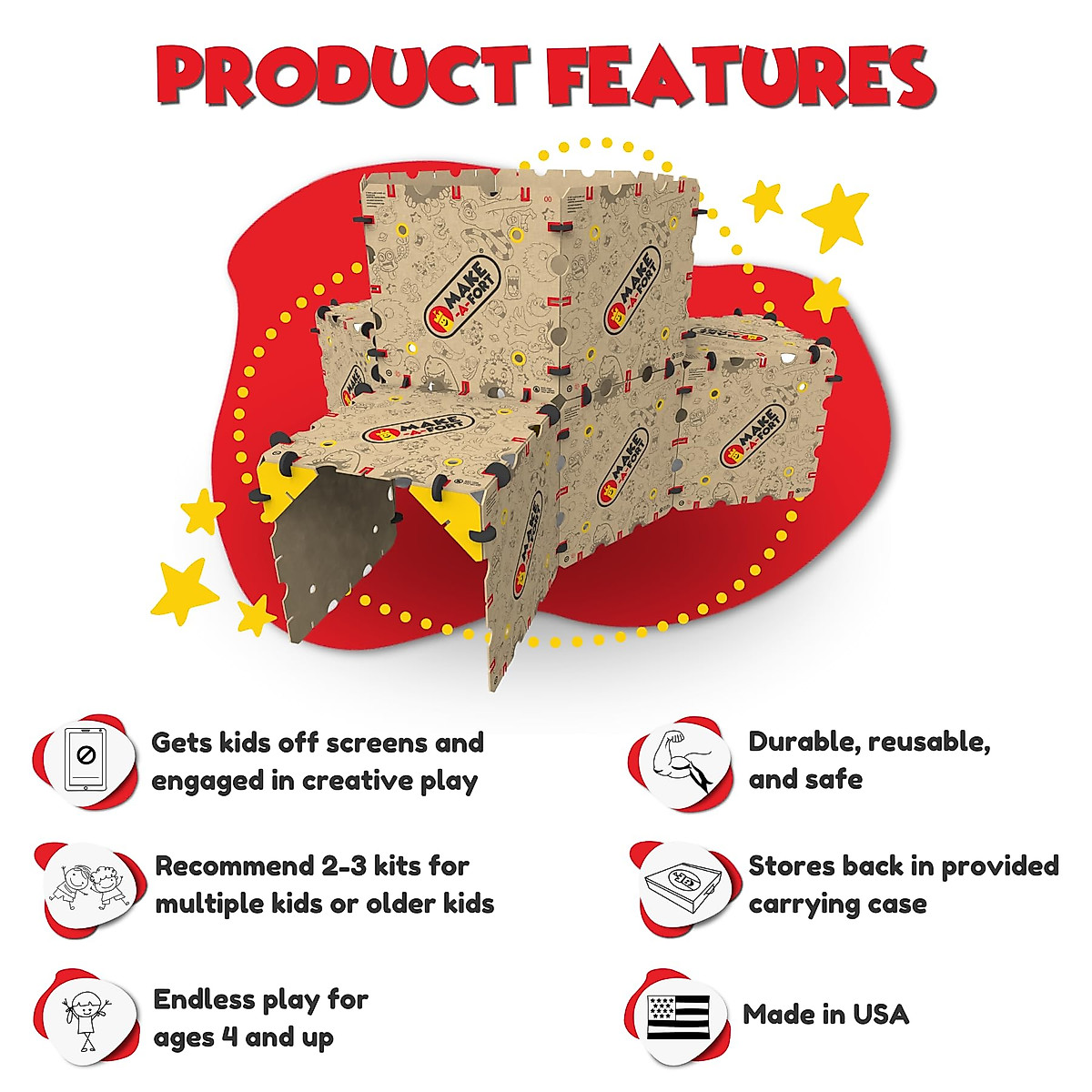 Make-A-Fort Explorer Kit - Build Really Big Forts for Kids - Endless Play for Ages 4 and Up - Build Incredible Forts, Mazes, Tunnels, and More - Durable, Reusable, and Made in USA