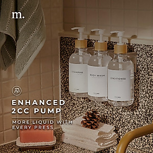 MaisoNovo Shampoo and Conditioner Dispenser - Shower Soap Dispenser Wall Mounted - 16.9 fl oz Set of 3 Clear Plastic Bottles White Bamboo Pump - Shampoo Dispenser, Shower Dispenser 3 Chamber No Drill