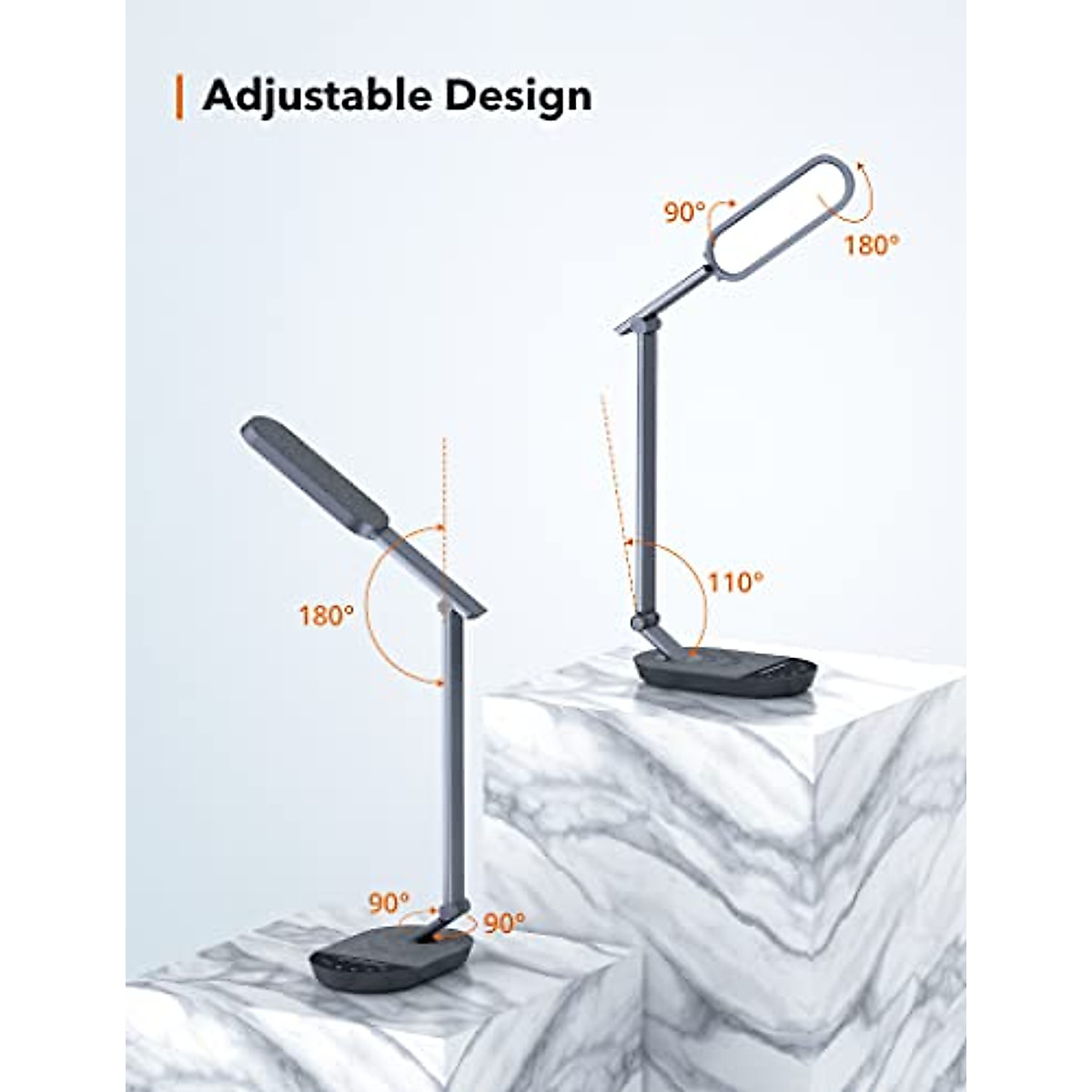 Metal LED Desk Lamp, Workbench Office Light with 5V/2A USB Port, Eye-Caring Architect Desk Lamps for Home Office, 5 Color Modes & 6 Brightness Levels, Touch Control (Light Grey)
