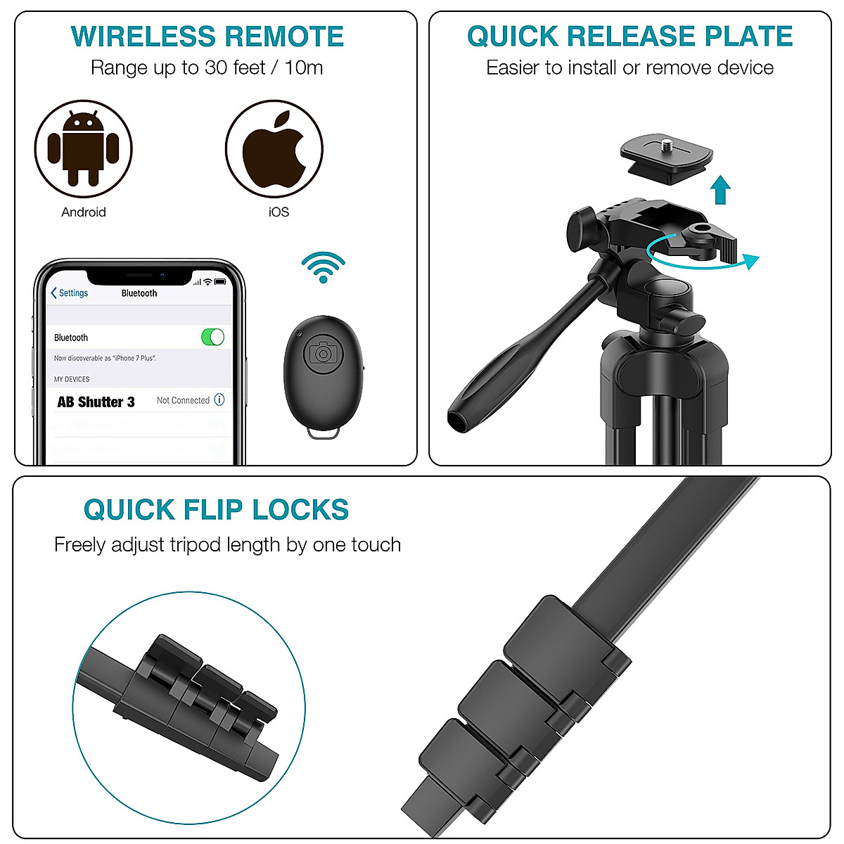 54" Phone Tripod Stand Extendable, Lightweight Aluminum Tripod for iPhone with Remote, Phone Holder for Live Stream & Selfies, Video Recording, Compatible with Phone/GoPro/Digital Cameras