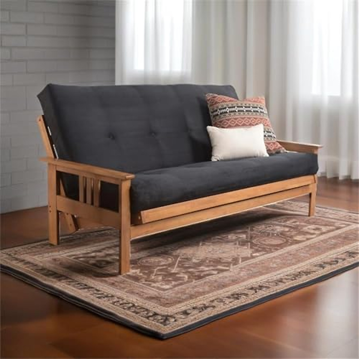 Pemberly Row 7" Full Size Futon Mattress Replacement, Suede Fabric Sleeper Sofa Bed Mattress, Cotton and Foam Construction, Black-Frame Not Included