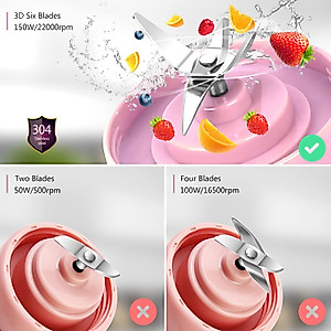 Portable Blender Personal Size Blender for Shakes and Smoothies 4000mAh Rechargeable Mini Travel Blender with 3D Six Blades 13.5Oz Fruit Mixer Cup for Home, Sports, Outdoor (Pink)